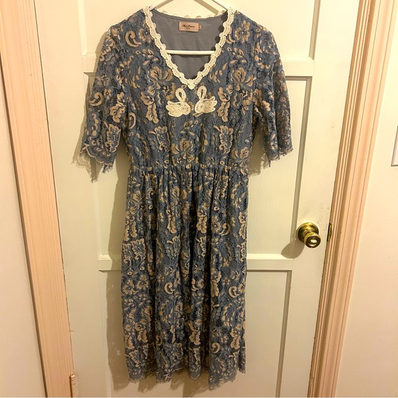Miss Patina | Dresses | Miss Patina Blue Lace Swan Dress L | Poshmark